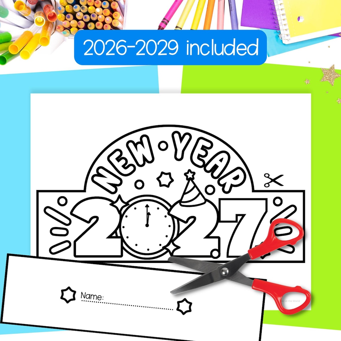 New Year Crown Hat 2026 January Coloring Craft Activity for Kids ...