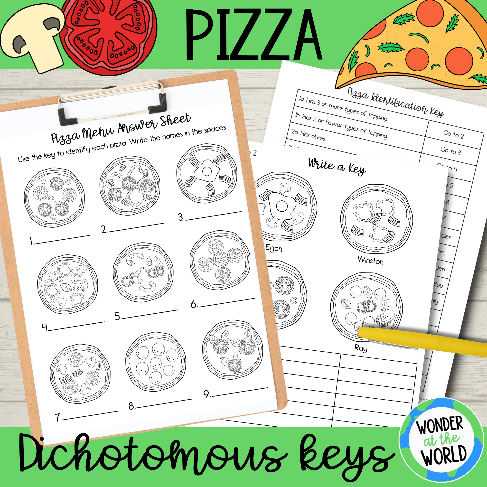 Dichotomous Keys Activities Worksheets for Science Lesson Pizza Theme ...