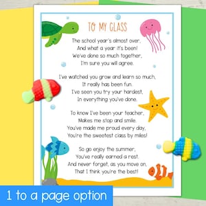 End of School Year Poem Letter From Teacher to Students Pupils Class ...