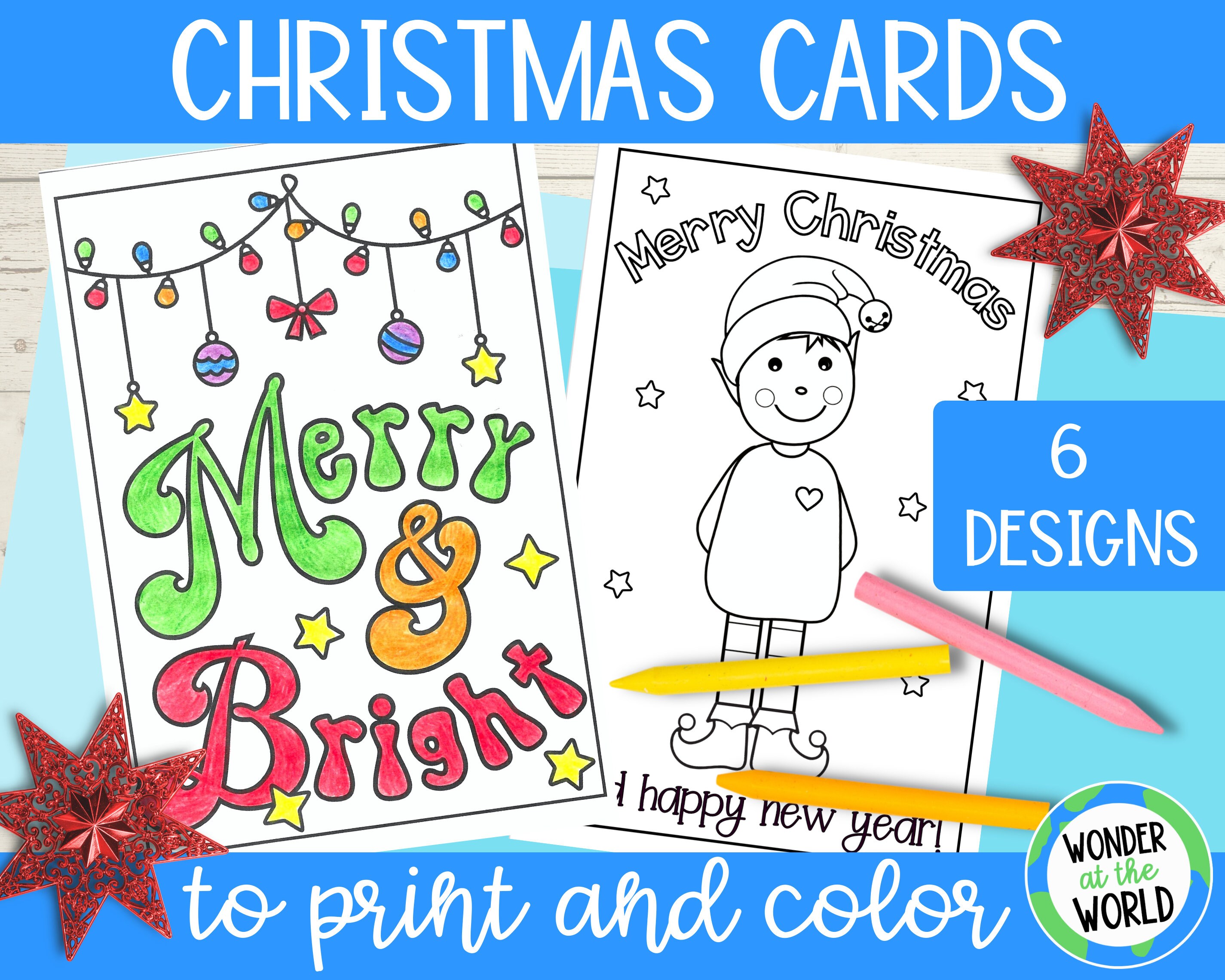 Christmas Cards to Print and Color 11x8.5 Inch and A4 Printable ...