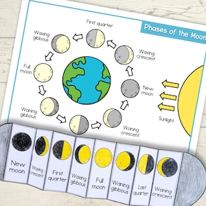 Phases of the Moon Foldout Kids' Science Craft | A4 and 11x8.5 Inch ...