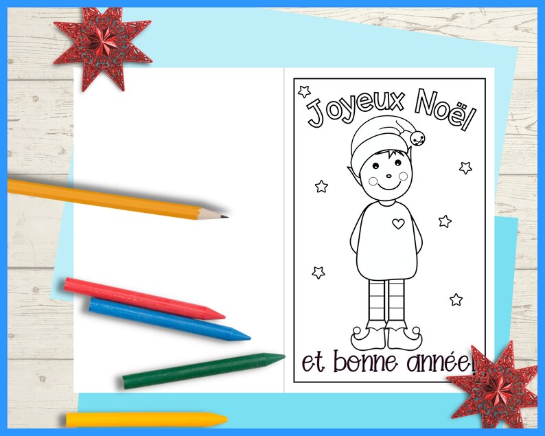 6 French Christmas Card Designs to Print and Color | A4 and 11 X 8.5 ...