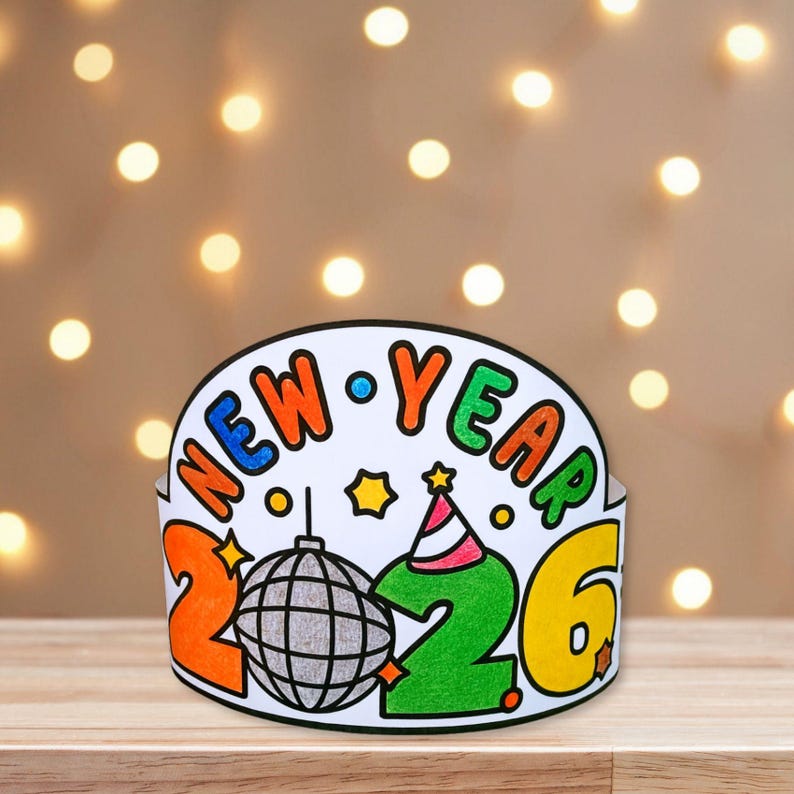 New Year Crown Hat 2026 January Coloring Craft Activity for Kids ...