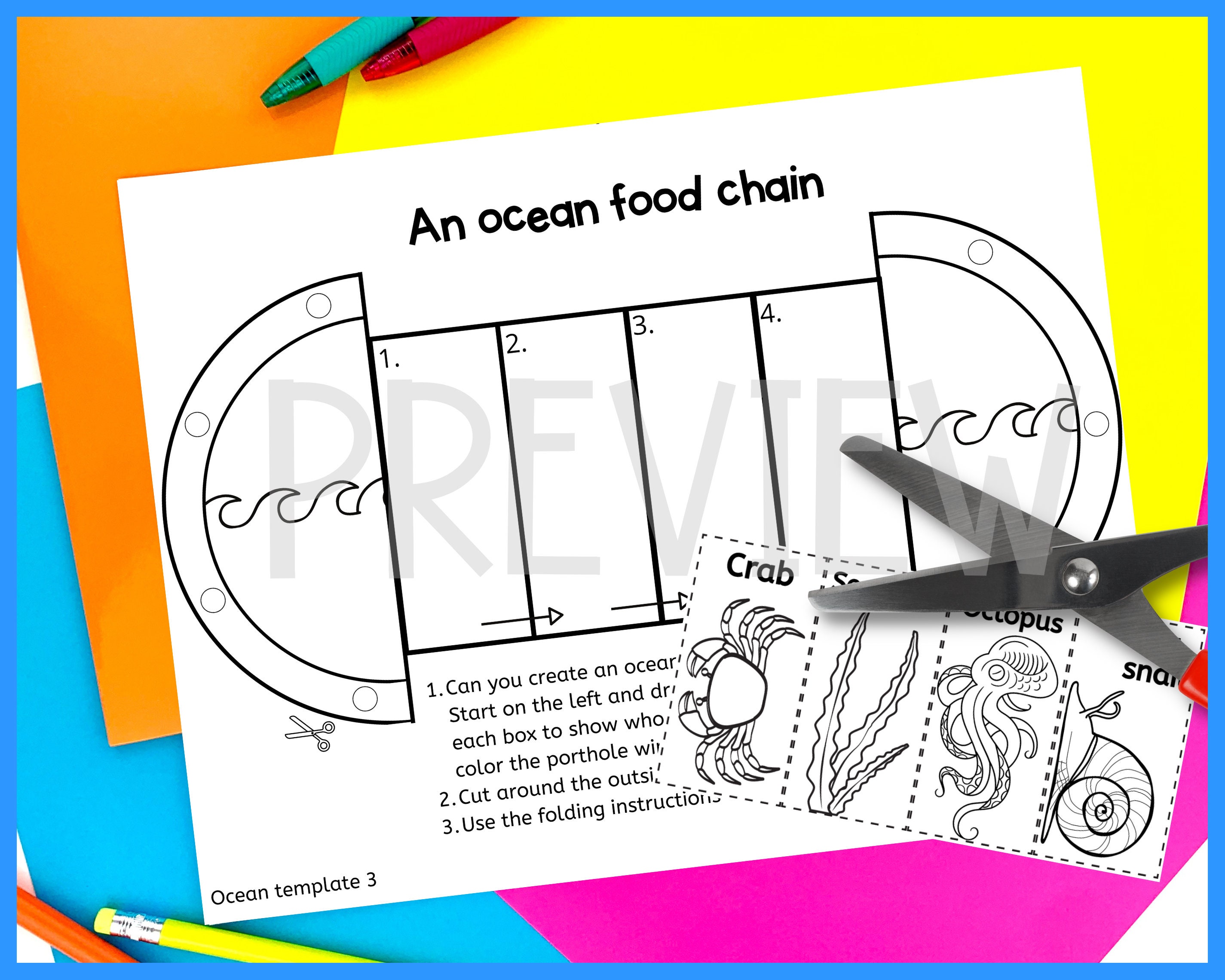 Food Chains Foldable Activity for Kids A4 and 11x8.5 Inch Digital ...