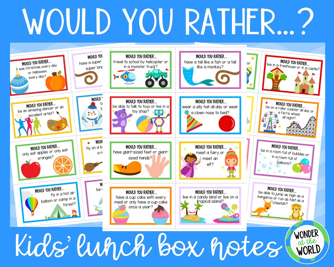 32 Would You Rather? Printable Lunch Box Notes for Kids | Digital ...