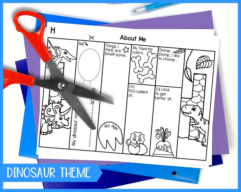 Dinosaur All About Me Class Back to School Foldable Mini-book Activity ...