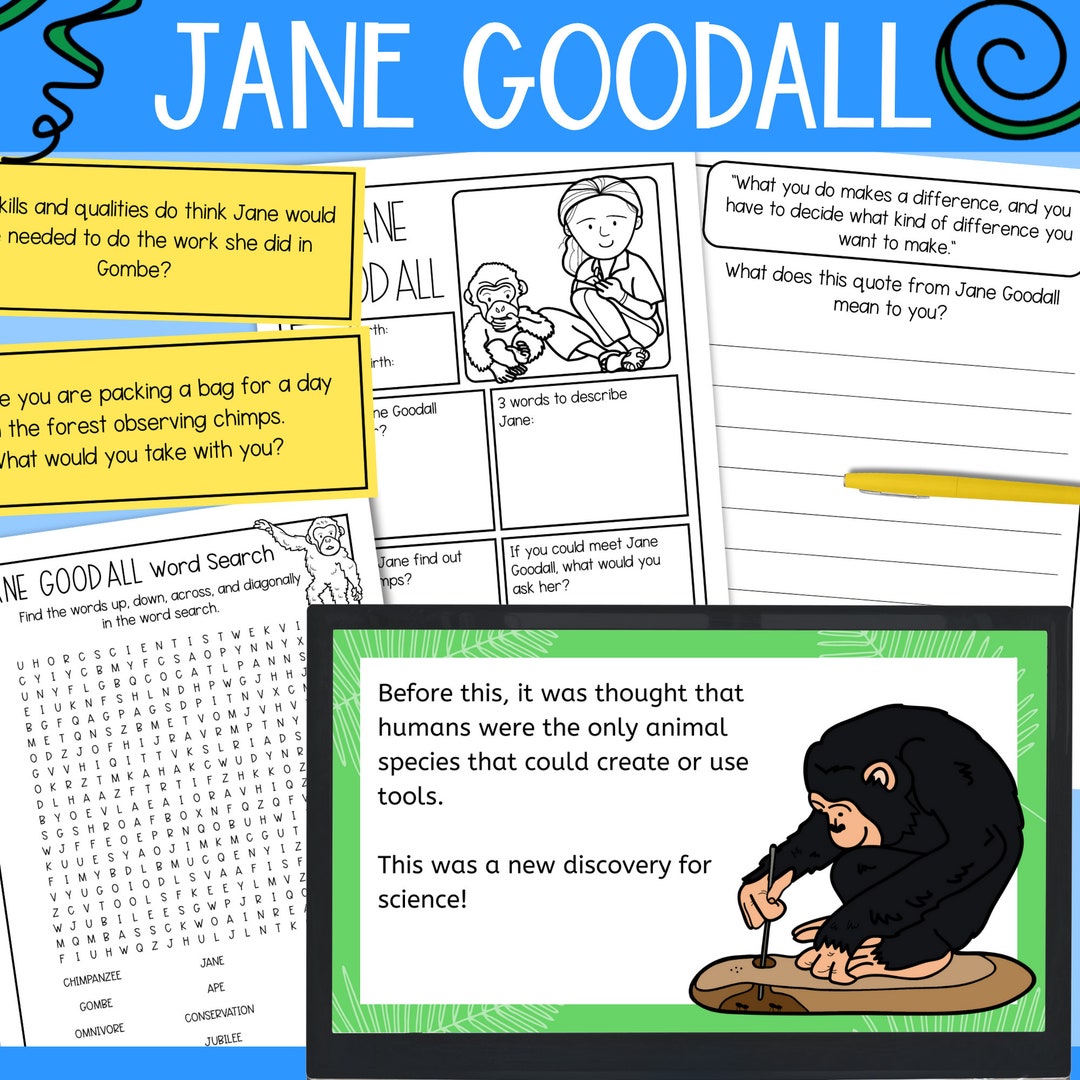 Jane Goodall Science Lesson Presentation and Worksheets Printables - Etsy