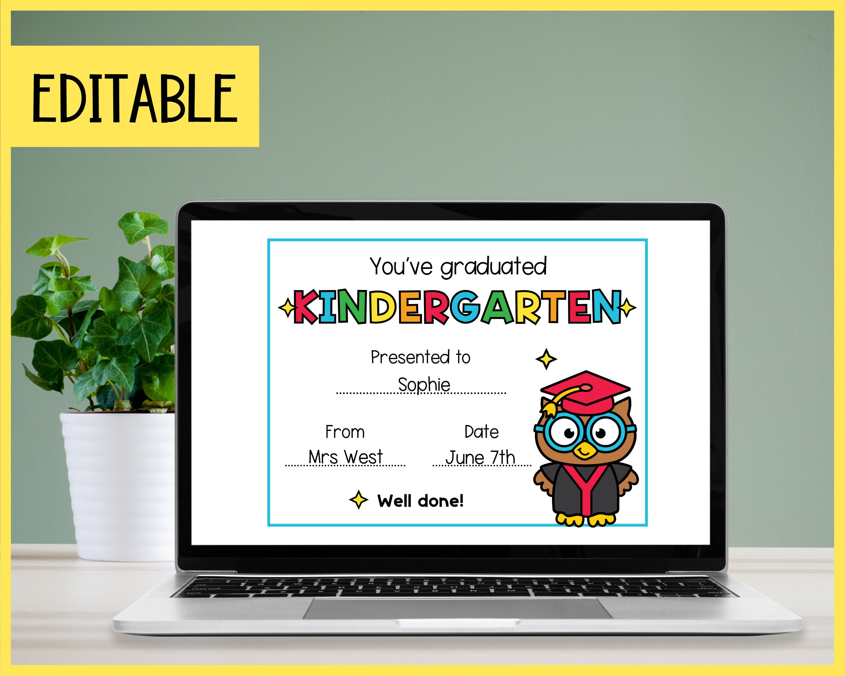 Kindergarten Graduation Certificates Editable PDF End of Year Awards ...