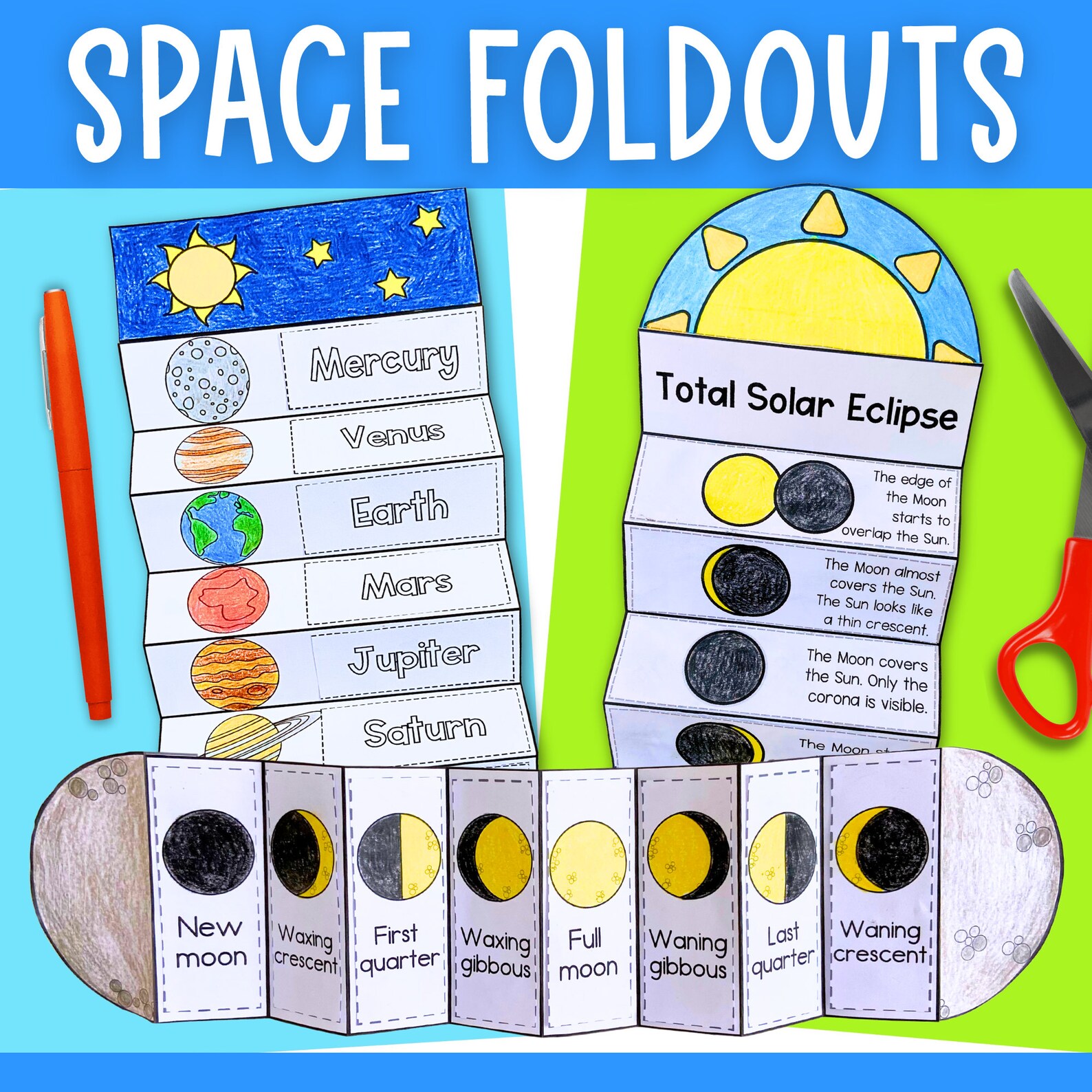Space Foldable Science Kids' Activities for Solar Eclipse 2024, Phases ...