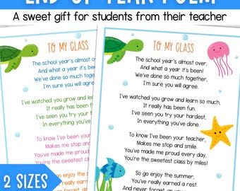 End of School Year Poem Letter From Teacher to Students Pupils Class ...