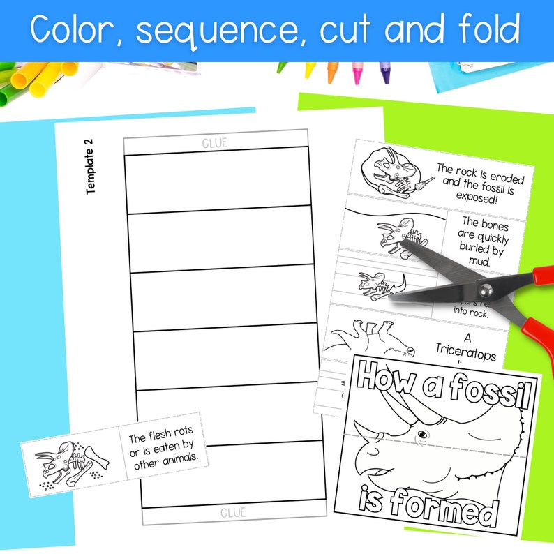 How a Dinosaur Fossil is Formed Foldable Sequencing Activity Printable With Triceratops Digital ...