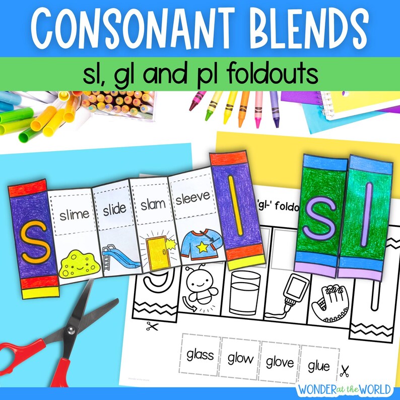 Kindergarten First Grade Gl, Pl, Sl Consonant Blends Foldable Activity ...