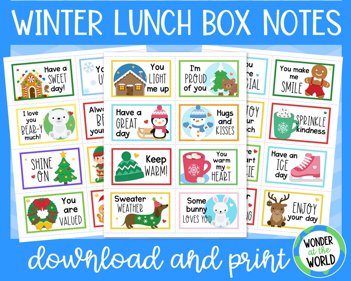24 Printable Winter Christmas Lunch Box Notes for Kids Printable ...