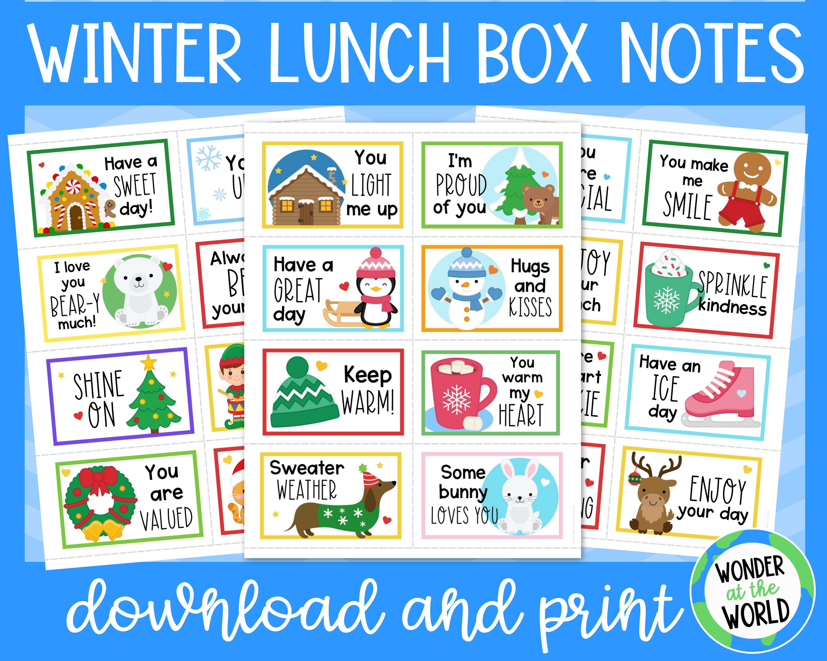 24 Printable Winter Christmas Lunch Box Notes for Kids | Printable ...