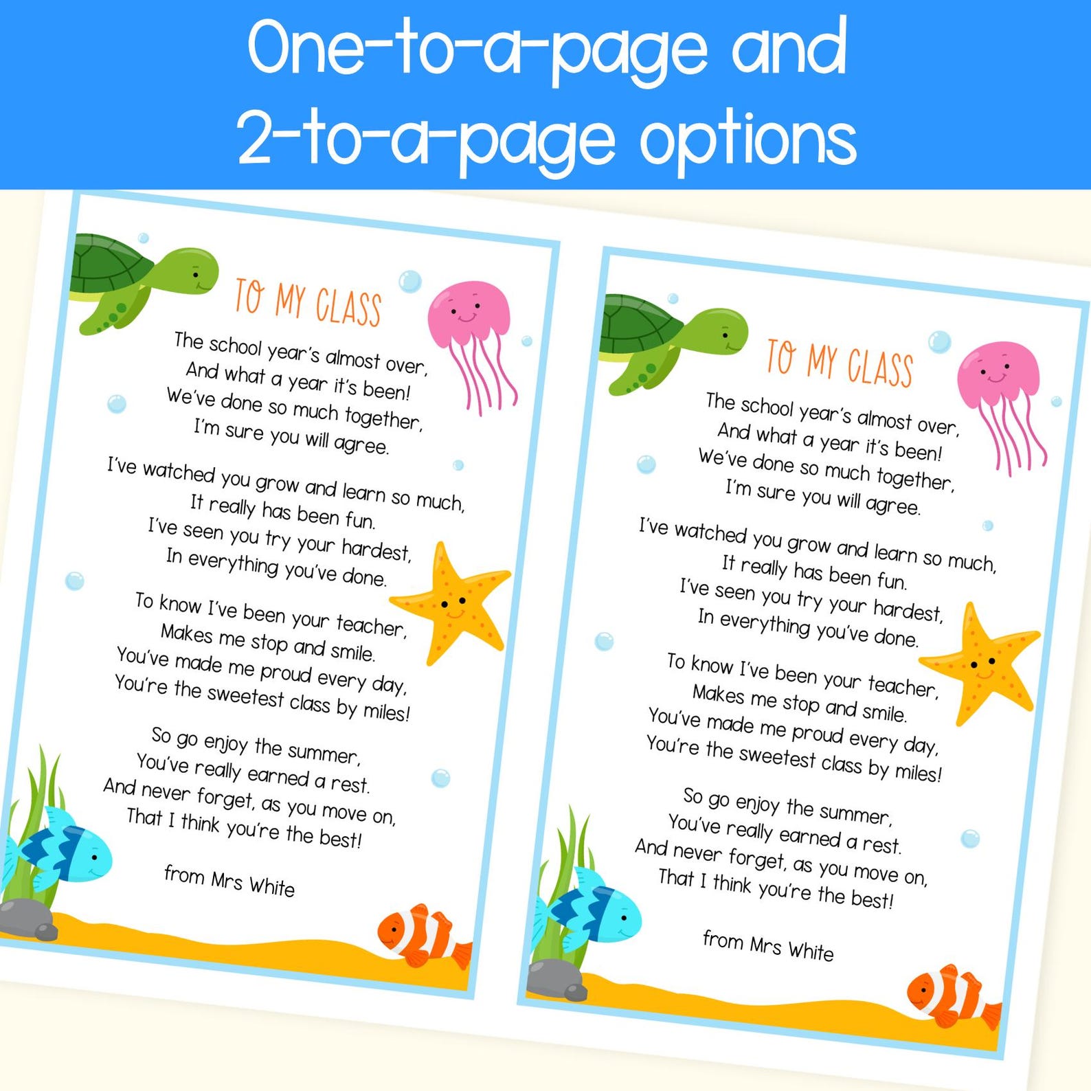 End of School Year Poem Letter From Teacher to Students Pupils Class ...