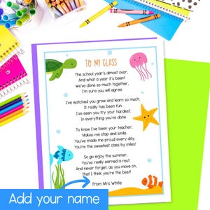 End of School Year Poem Letter From Teacher to Students Pupils Class ...