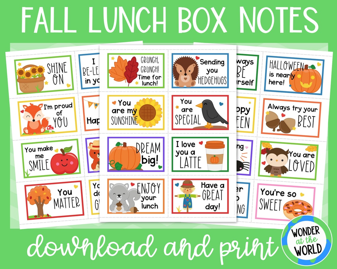 24 Printable Fall Autumn Lunch Box Notes for Kids Printable Digital ...