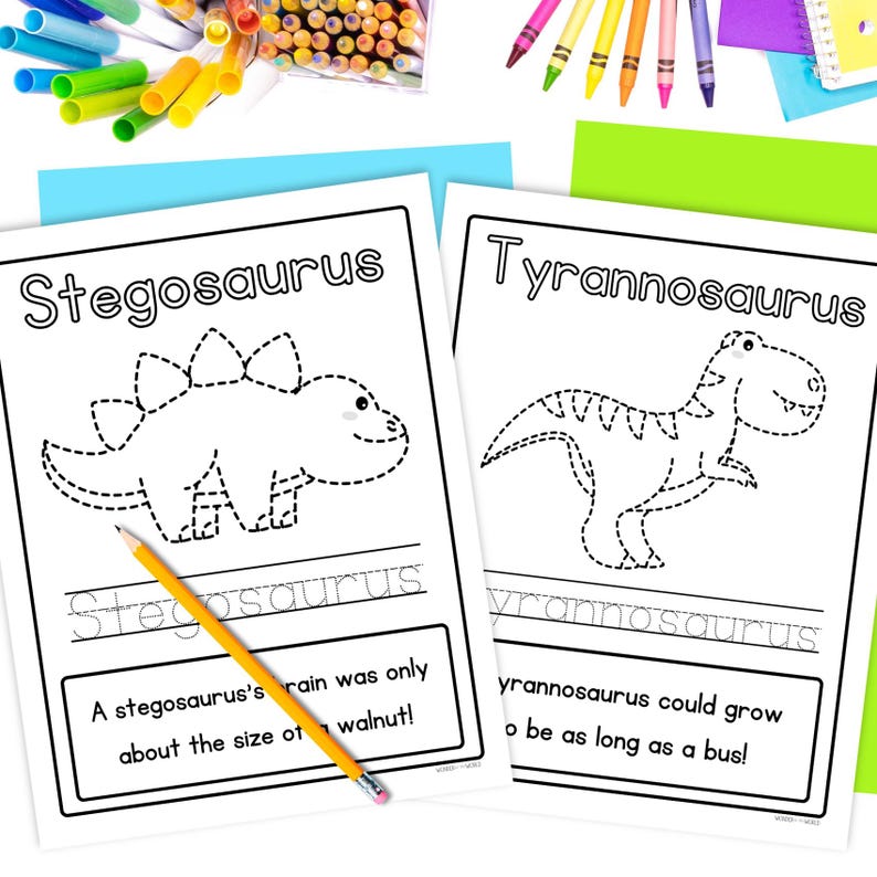 Dinosaur Tracing Activity for Kids, Printable Writing Practice Sheets ...