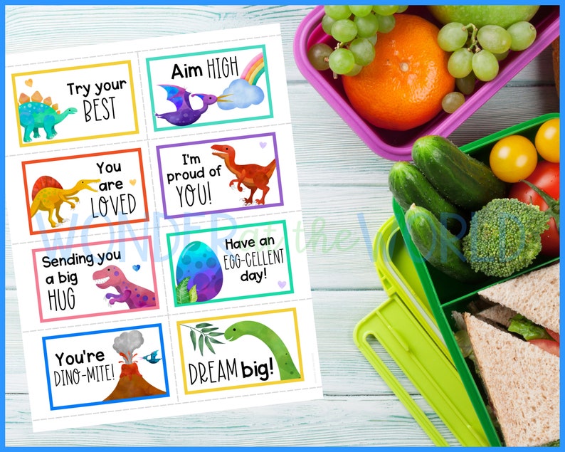 24 Dinosaur Printable Lunch Box Notes for Kids | Printable Digital ...
