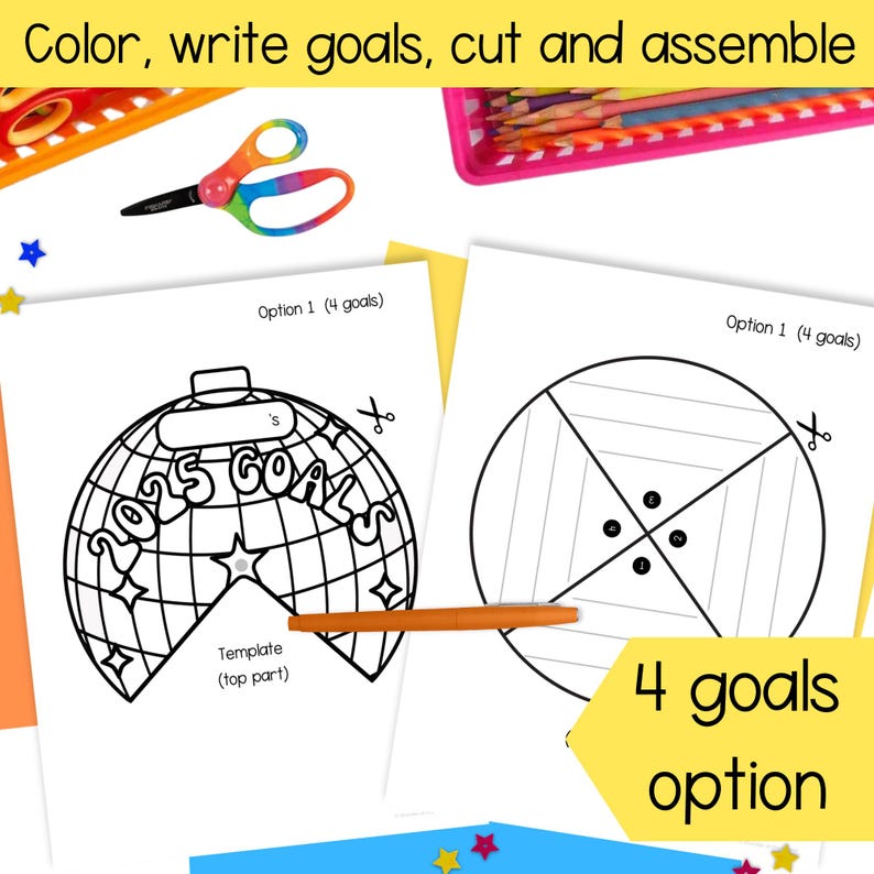 New Year 2025 Disco Ball Goal Setting Writing Kids Craft Activity ...
