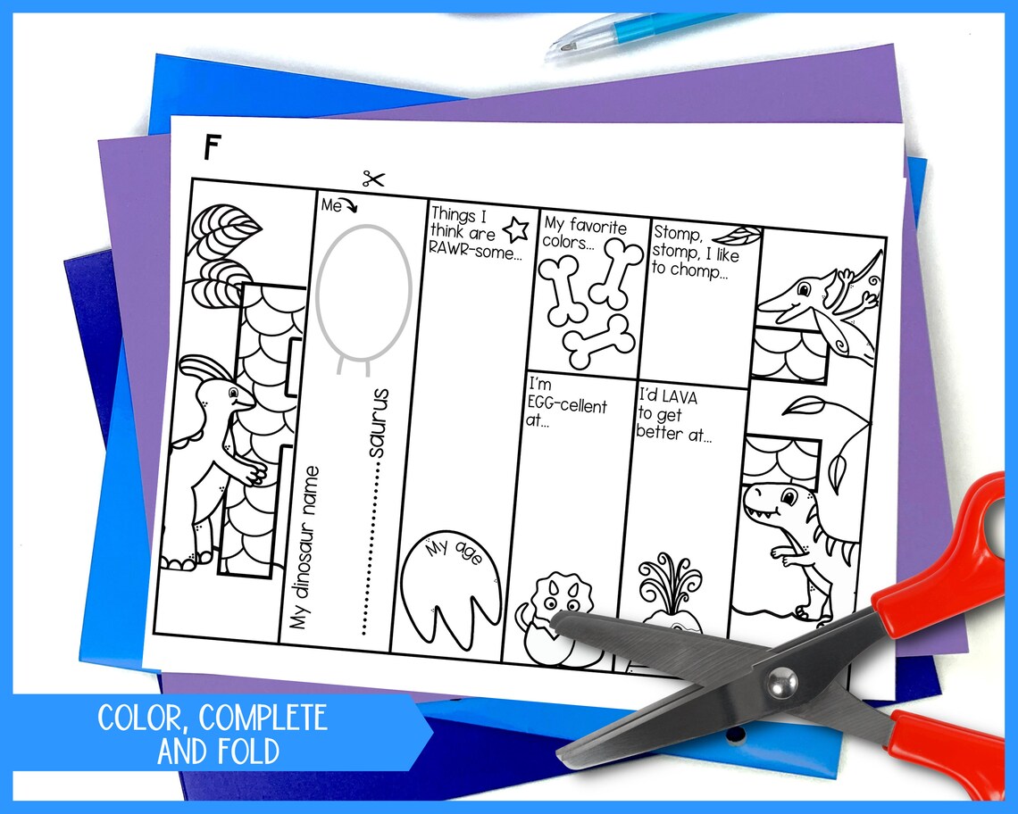 Dinosaur All About Me Class Back to School Foldable Mini-book Activity ...