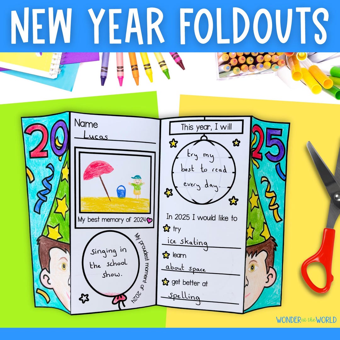 New Year 2025 Foldout Self Portrait Activity Sheet With 10 Different ...