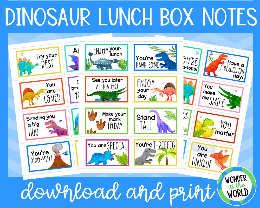 24 Dinosaur Printable Lunch Box Notes for Kids | Printable Digital ...