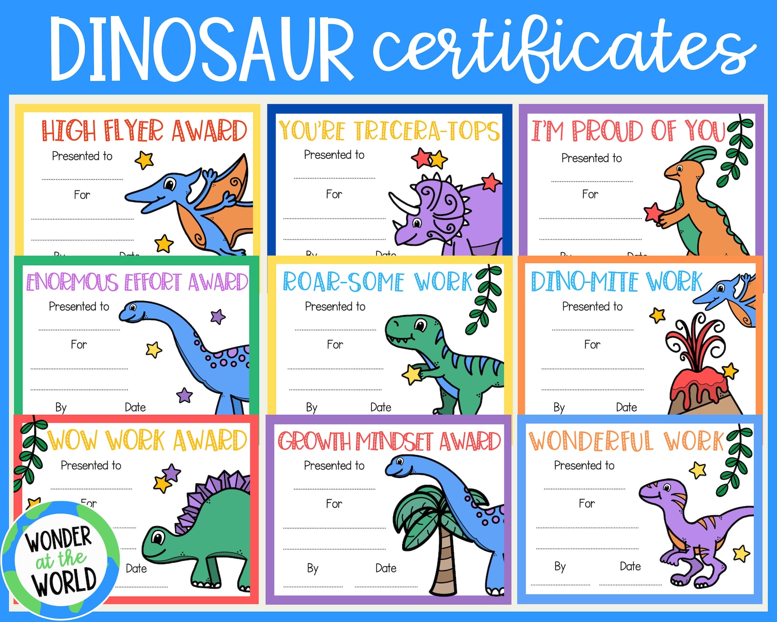 10 Dinosaur Classroom Reward Certificates for Kids | Digital Download ...