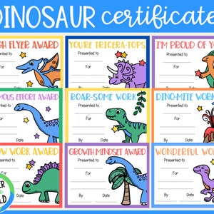 10 Dinosaur Classroom Reward Certificates for Kids | Digital Download ...