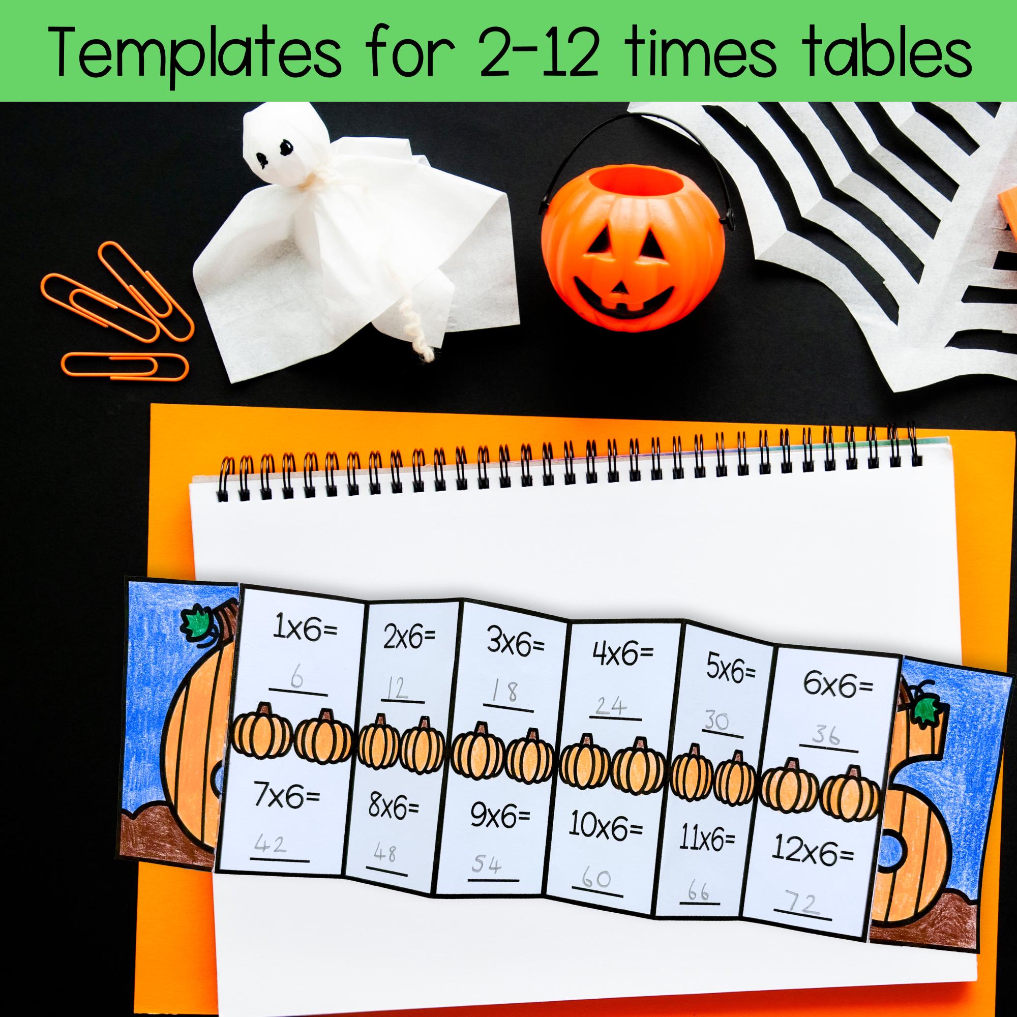 Halloween Math Multiplication Activity Foldouts for 2-12 Times Table ...