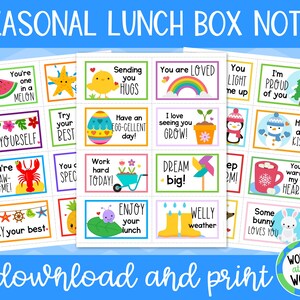 96 Printable Lunch Box Notes for Spring, Summer, Fall Autumn, Winter ...