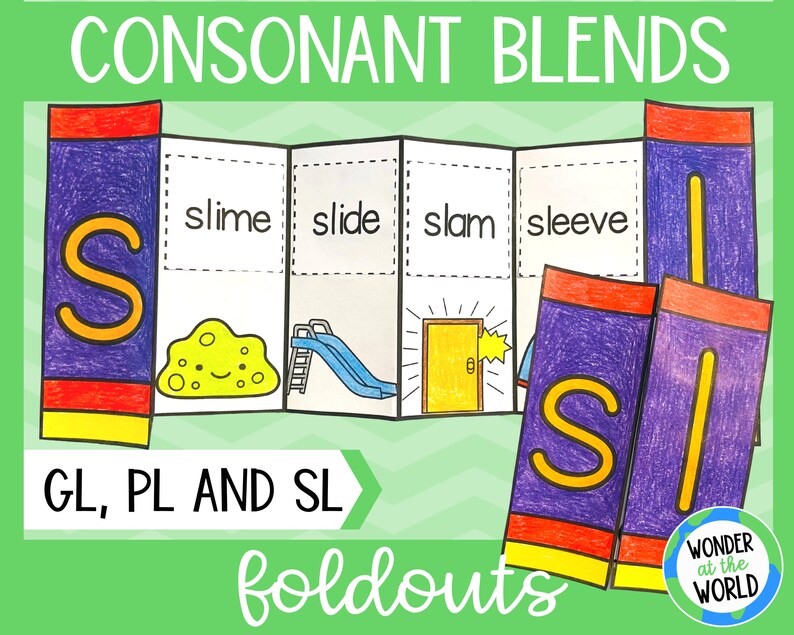 Kindergarten First Grade Gl, Pl, Sl Consonant Blends Foldable Activity ...