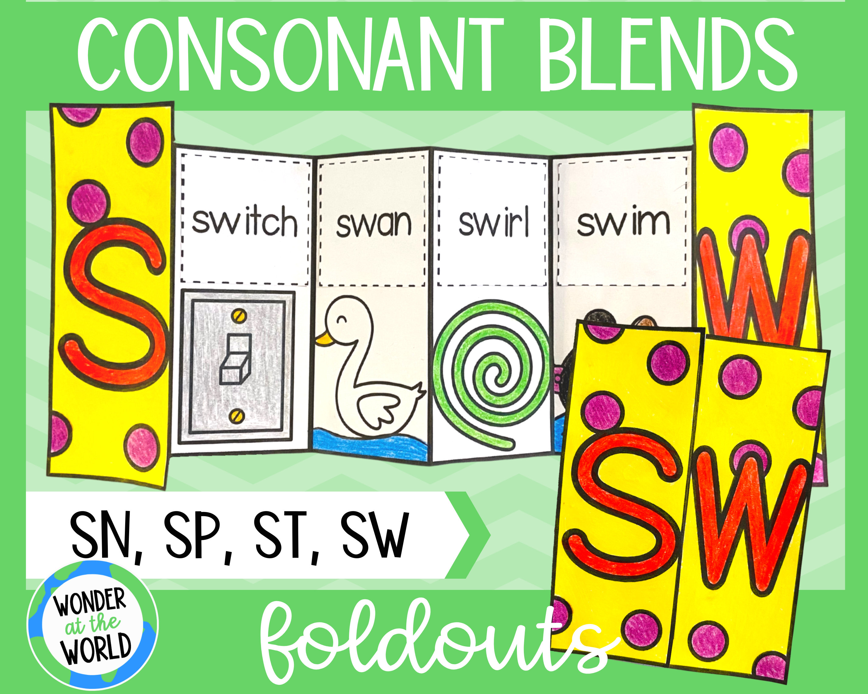 Kindergarten First Grade Sn, Sp, St and Sw Consonant Blends Foldable ...