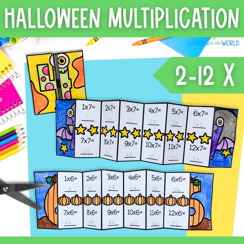 Halloween Math Multiplication Activity Foldouts for 2-12 Times Table ...