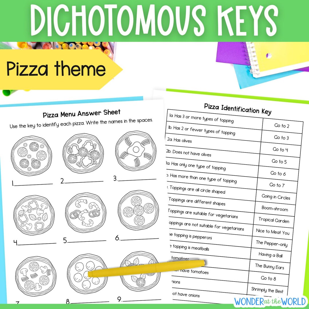 Dichotomous Keys Activities Worksheets for Science Lesson | Pizza Theme ...