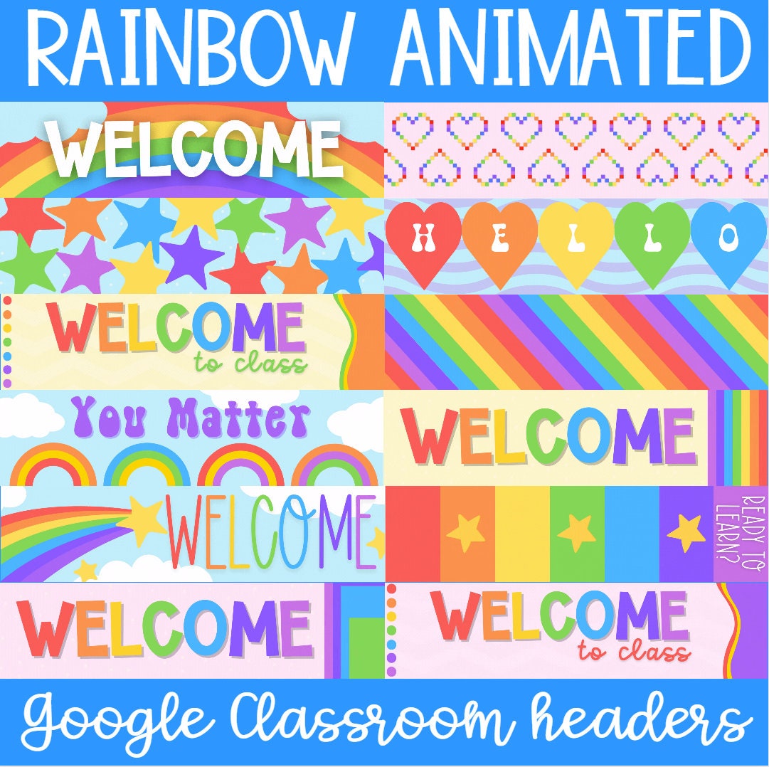 Bright Rainbow Themed Animated Google Classroom Headers - Etsy