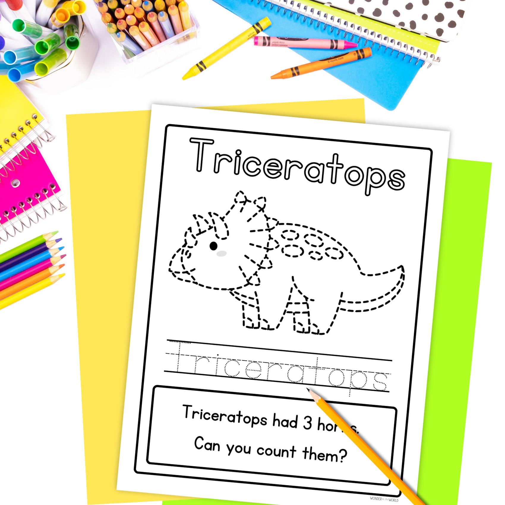 Dinosaur Tracing Activity for Kids, Printable Writing Practice Sheets ...