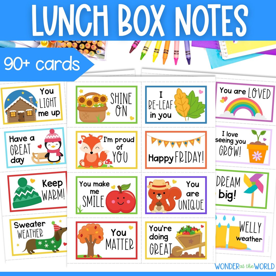 96 Printable Lunch Box Notes for Spring, Summer, Fall Autumn, Winter ...