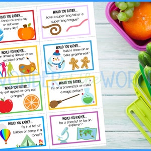 32 Would You Rather? Printable Lunch Box Notes for Kids | Digital ...