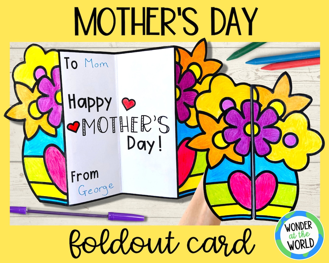 Printable Mother's Day Flowers Card PDF to Color | A4 and 11x8.5 Inch ...