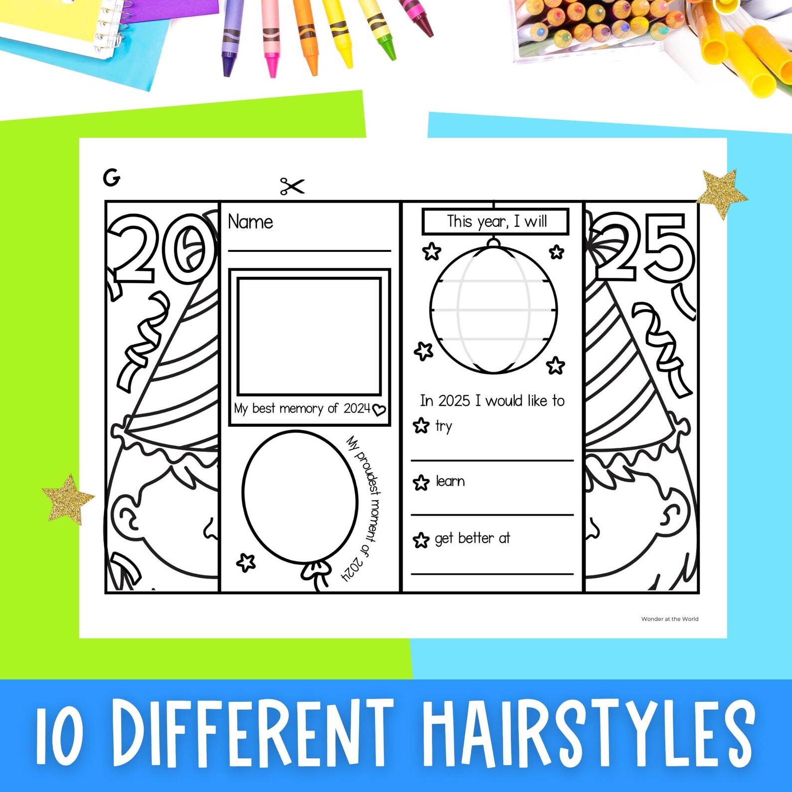New Year 2025 Foldout Self Portrait Activity Sheet With 10 Different ...