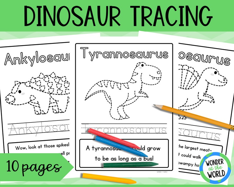 Dinosaur Tracing Activity for Kids, Printable Tracing Practice Sheets ...