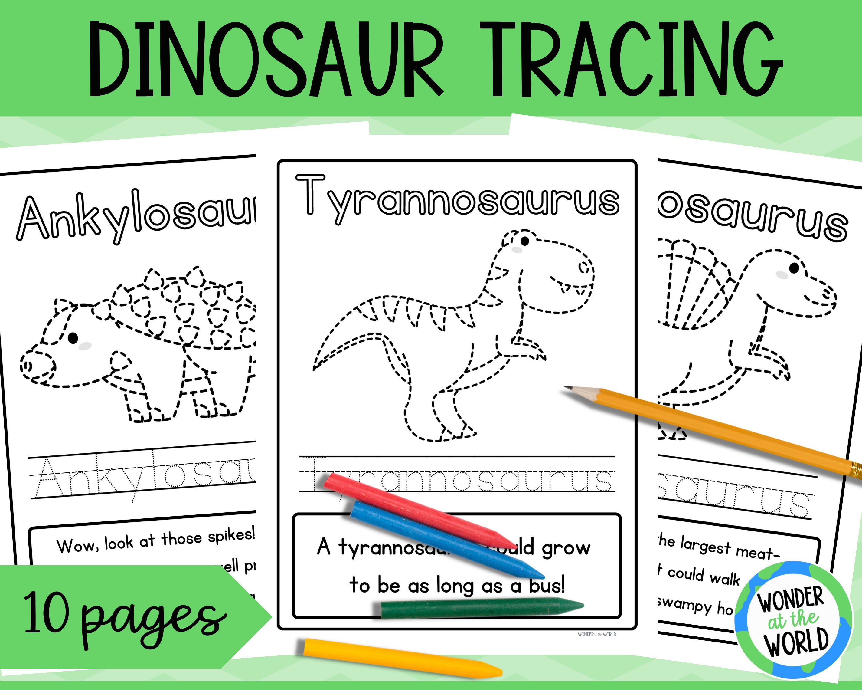 Dinosaur Tracing Activity for Kids, Printable Tracing Practice Sheets ...