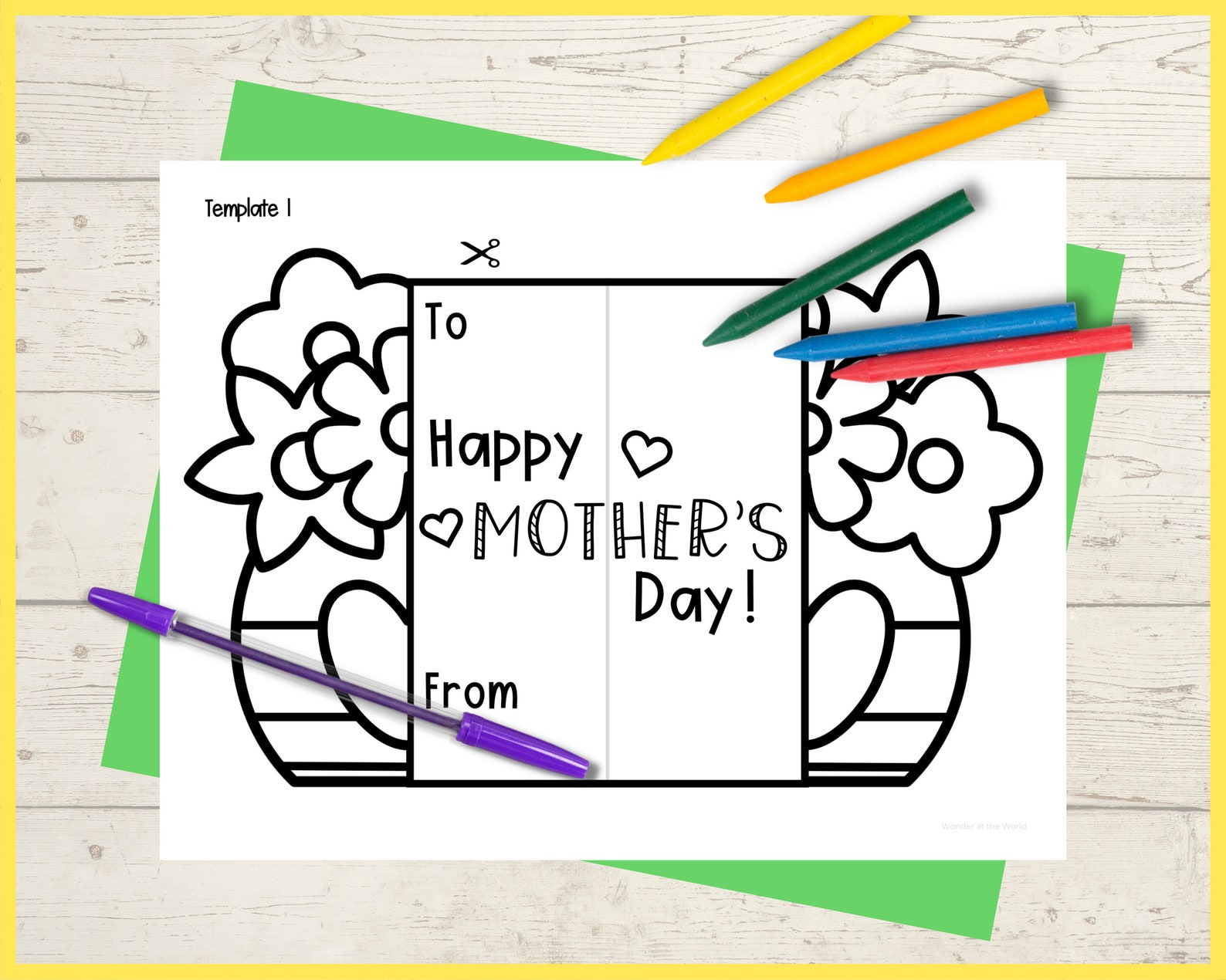 Printable Mother's Day Flowers Card PDF to Color | A4 and 11x8.5 Inch ...