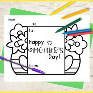 Printable Mother's Day Flowers Card PDF to Color | A4 and 11x8.5 Inch ...