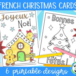 6 French Christmas Card Designs to Print and Color | A4 and 11 X 8.5 ...