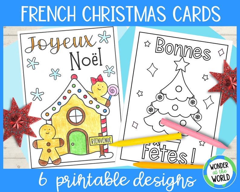 6 French Christmas Card Designs to Print and Color | A4 and 11 X 8.5 ...