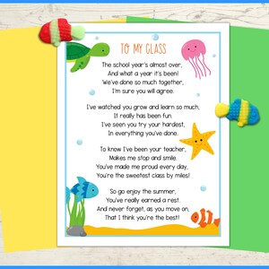 End of School Year Poem Letter From Teacher to Students Pupils Class ...