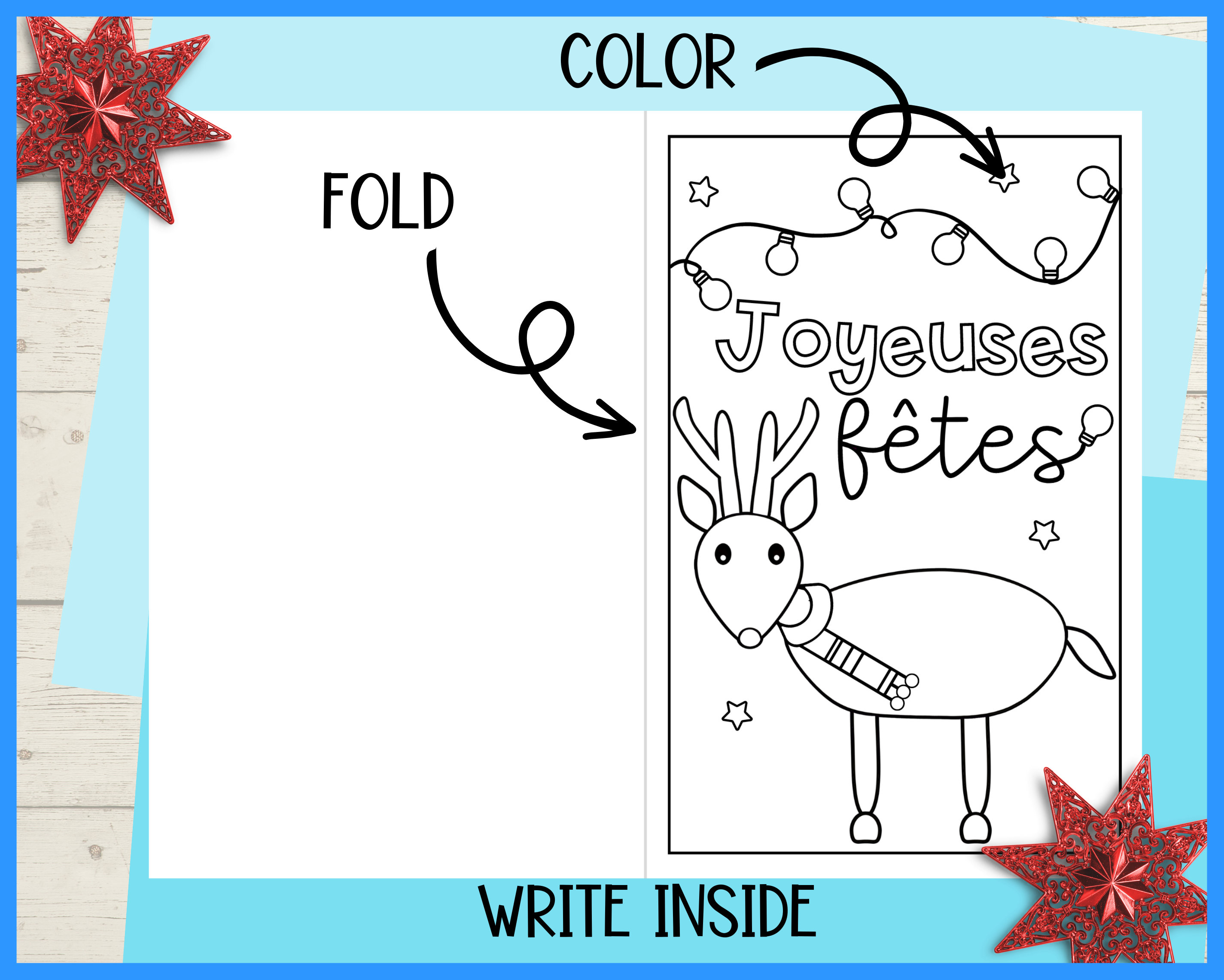 6 French Christmas Card Designs to Print and Color | A4 and 11 X 8.5 ...