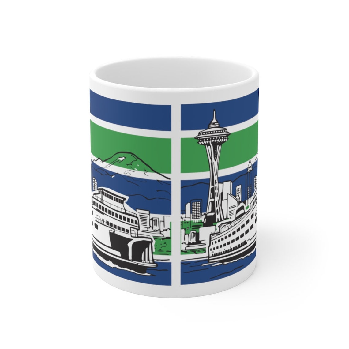 Seattle Mug Ferry Rainier Space Needle Skyline Coffee Mug - Etsy